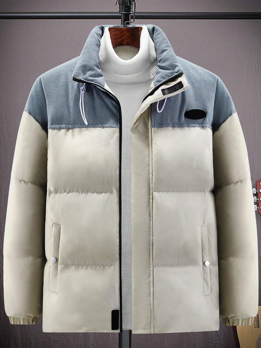 Manfinity Hypemode Loose Fit Men's Colorblock Puffer Jacket With Zipper ...