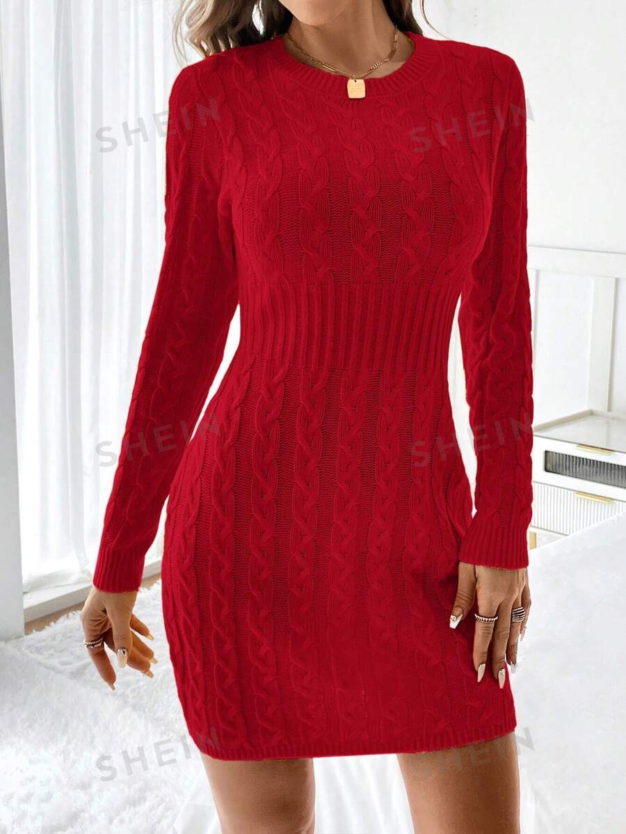 SHEIN Privé Sólido Malha De Cabo Vestido De Tricô | SHEIN Brasil