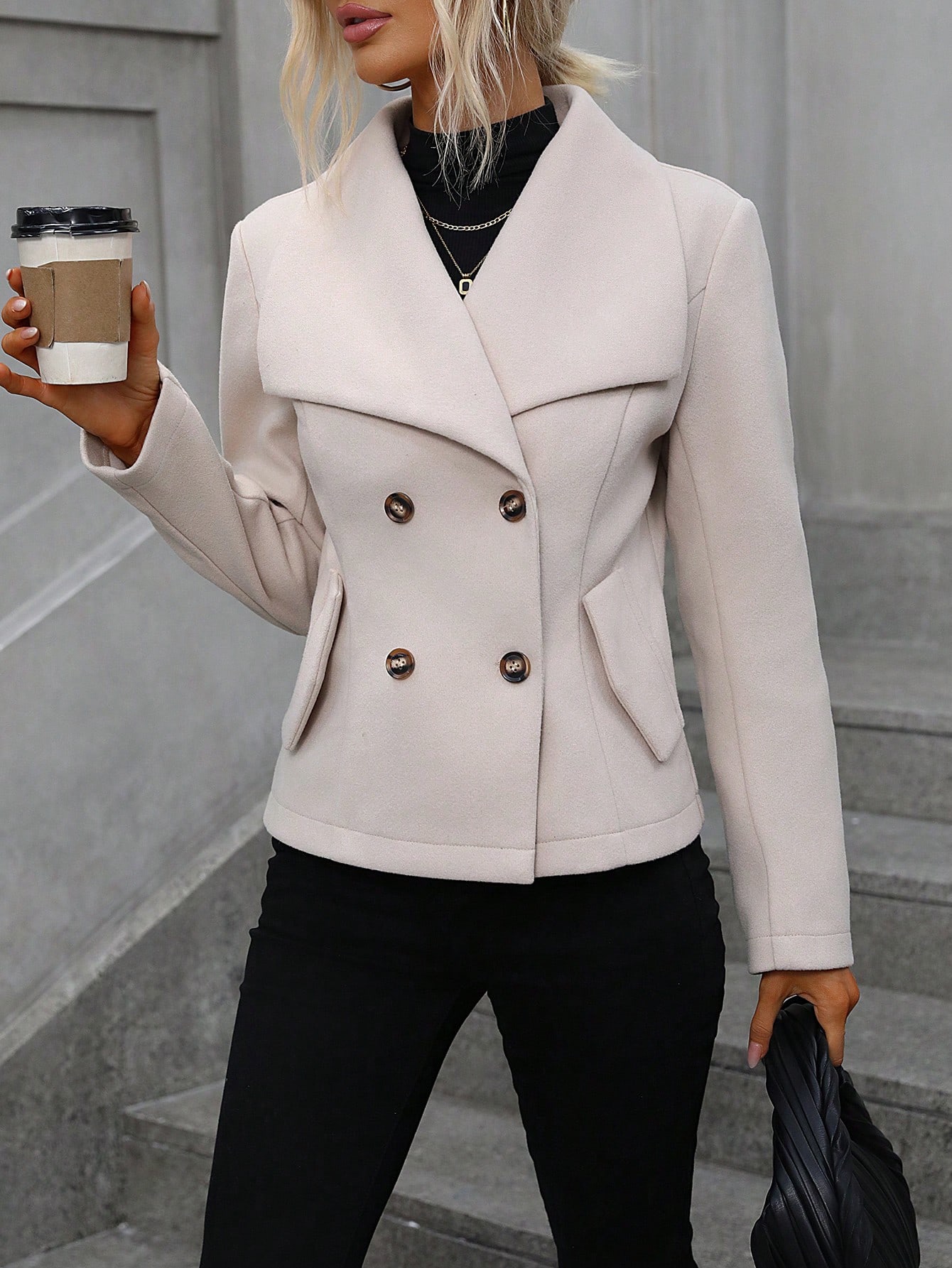 Waterfall Collar Double Breasted Overcoat For Sale Australia New