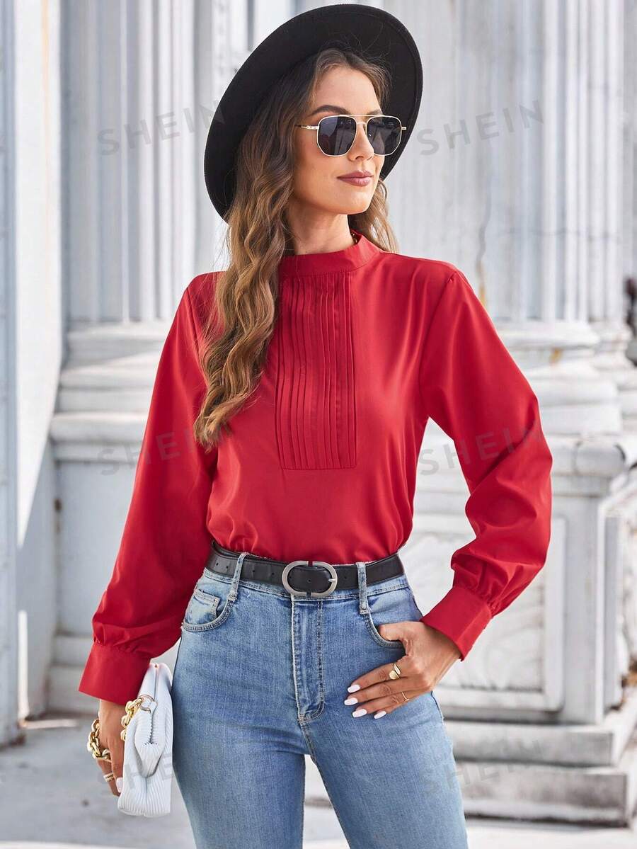 SHEIN Clasi Camicetta monocolore collo dritto zip retro | SHEIN ITALIA