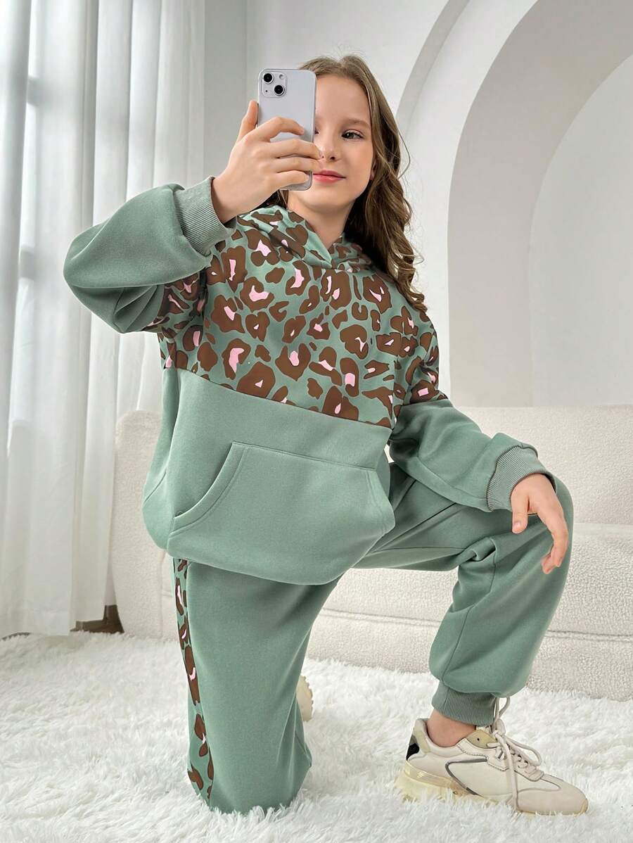 SHEIN Conjunto De Hoodie Y Pantalón Con Estampado De Leopardo Para ...