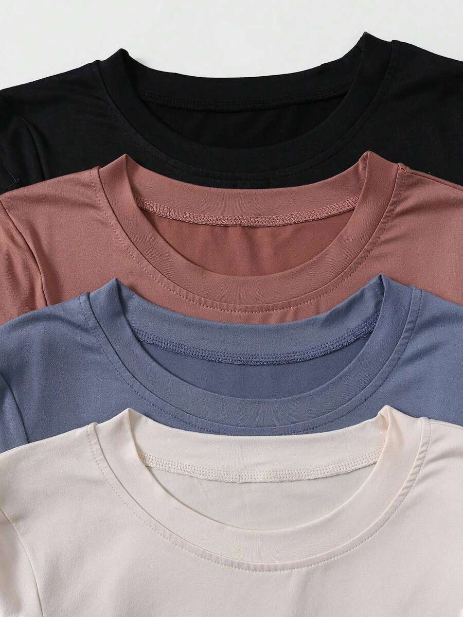 SHEIN EZwear 4pcs/set Plus Size Solid Color T-shirts | SHEIN UK