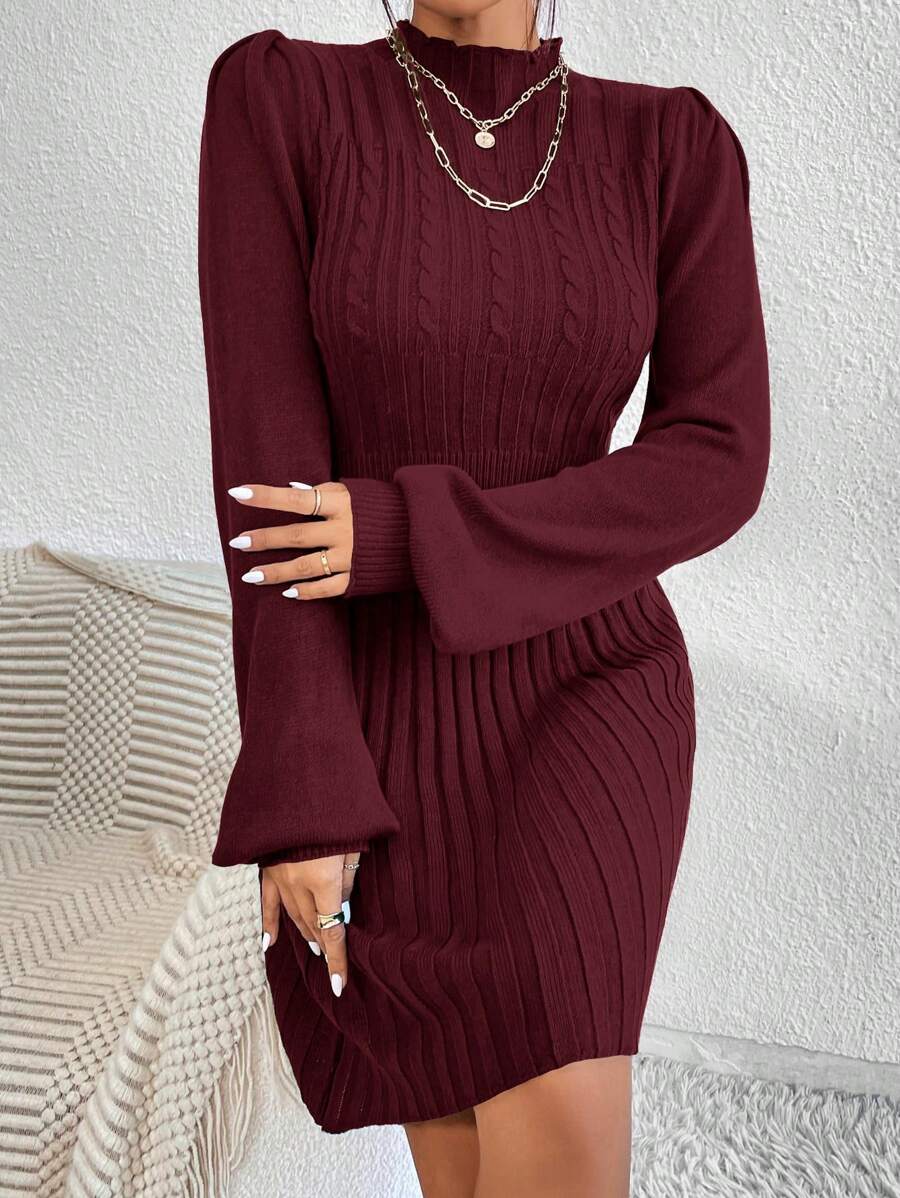 SHEIN Raffinéa Gola Simulada Manga Lanterna Malha De Cabo Vestido De Tricô | SHEIN Brasil