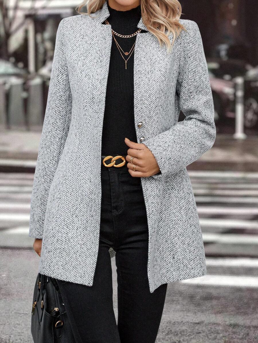SHEIN Clasi Herringbone Button Front Overcoat | SHEIN USA