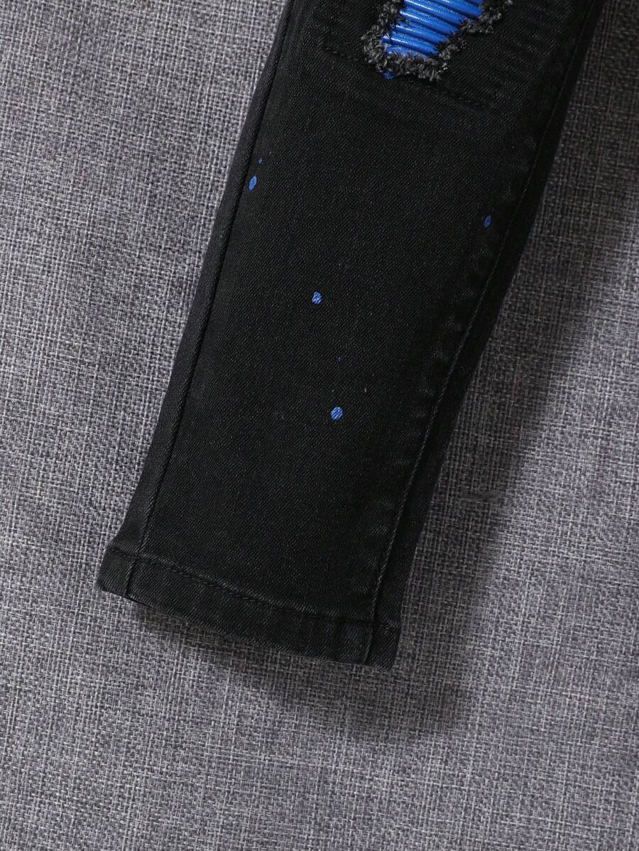 SHEIN Young Boy Ripped Frayed Splash Ink Print Jeans | SHEIN USA