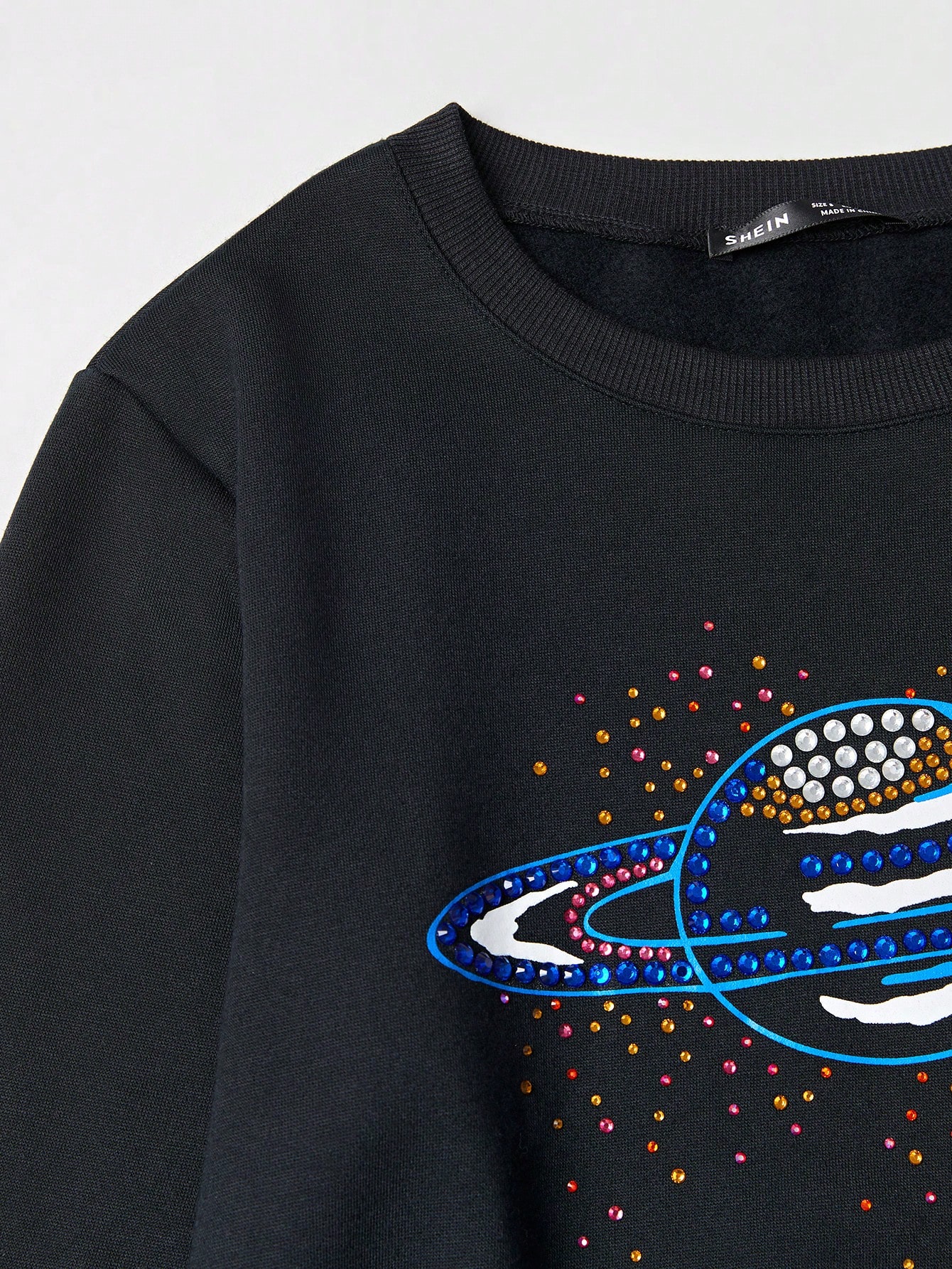 Planet Pattern Rhinestone Decor Crew Neck Sweatshirt | SHEIN USA