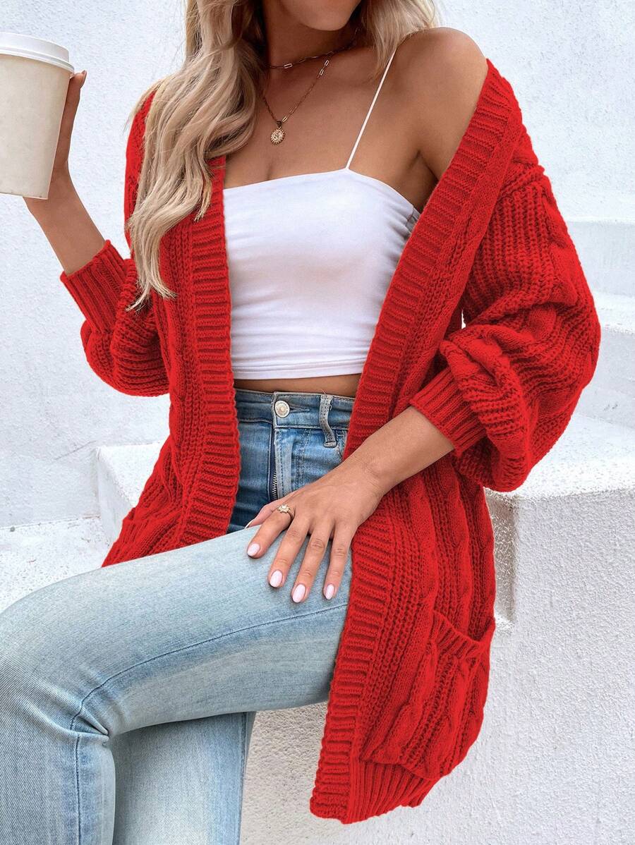 SHEIN LUNE Dual Pocket Cable Knit Drop Shoulder Duster Cardigan For New ...