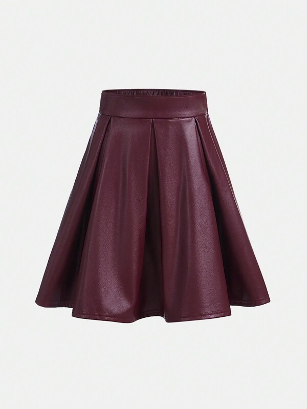 SHEIN Tween Girl Solid PU Leather Flare Hem Skirt | SHEIN USA