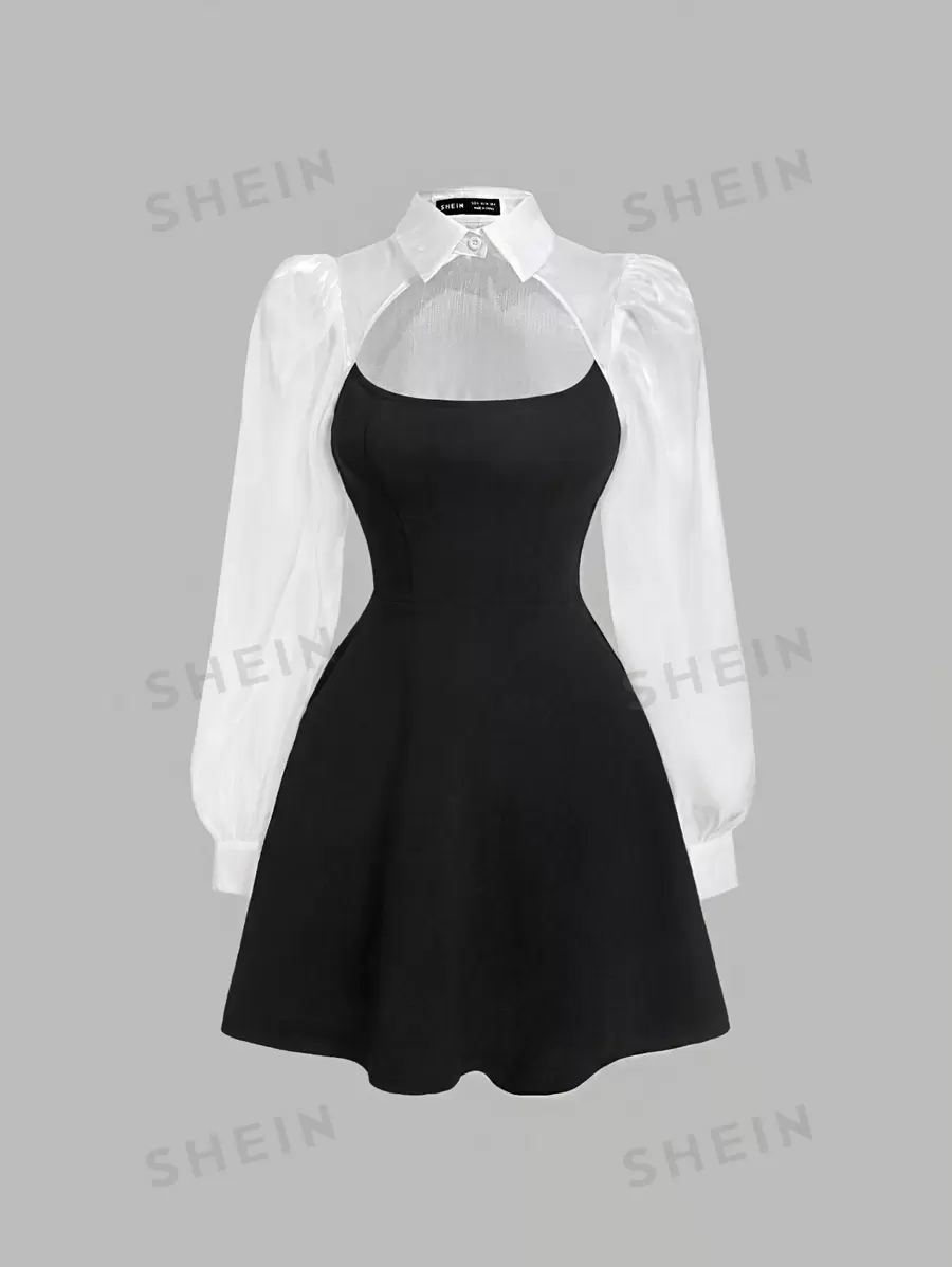 SHEIN MOD Two Tone Cut Out Front 2 In 1 Dress,Sheer | SHEIN UK