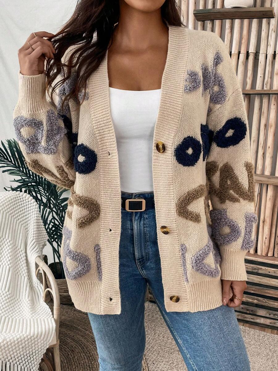 SHEIN LUNE Plus Letter Pattern Drop Shoulder Cardigan | SHEIN UK