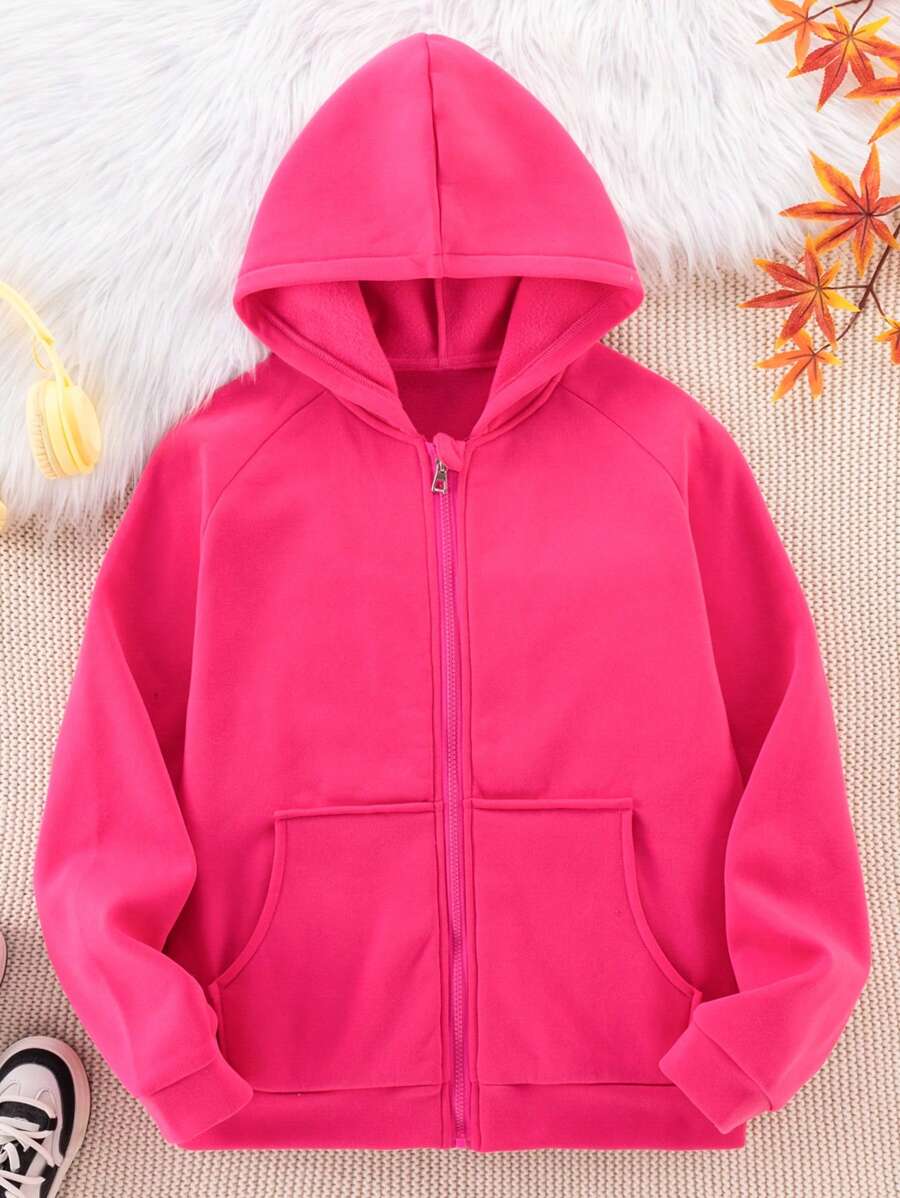 Teen Girl Zip Up Raglan Sleeve Hoodie | SHEIN USA
