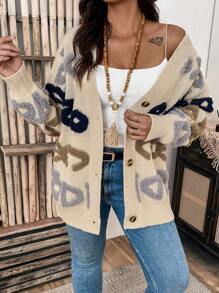 SHEIN LUNE Plus Letter Pattern Drop Shoulder Cardigan | SHEIN UK