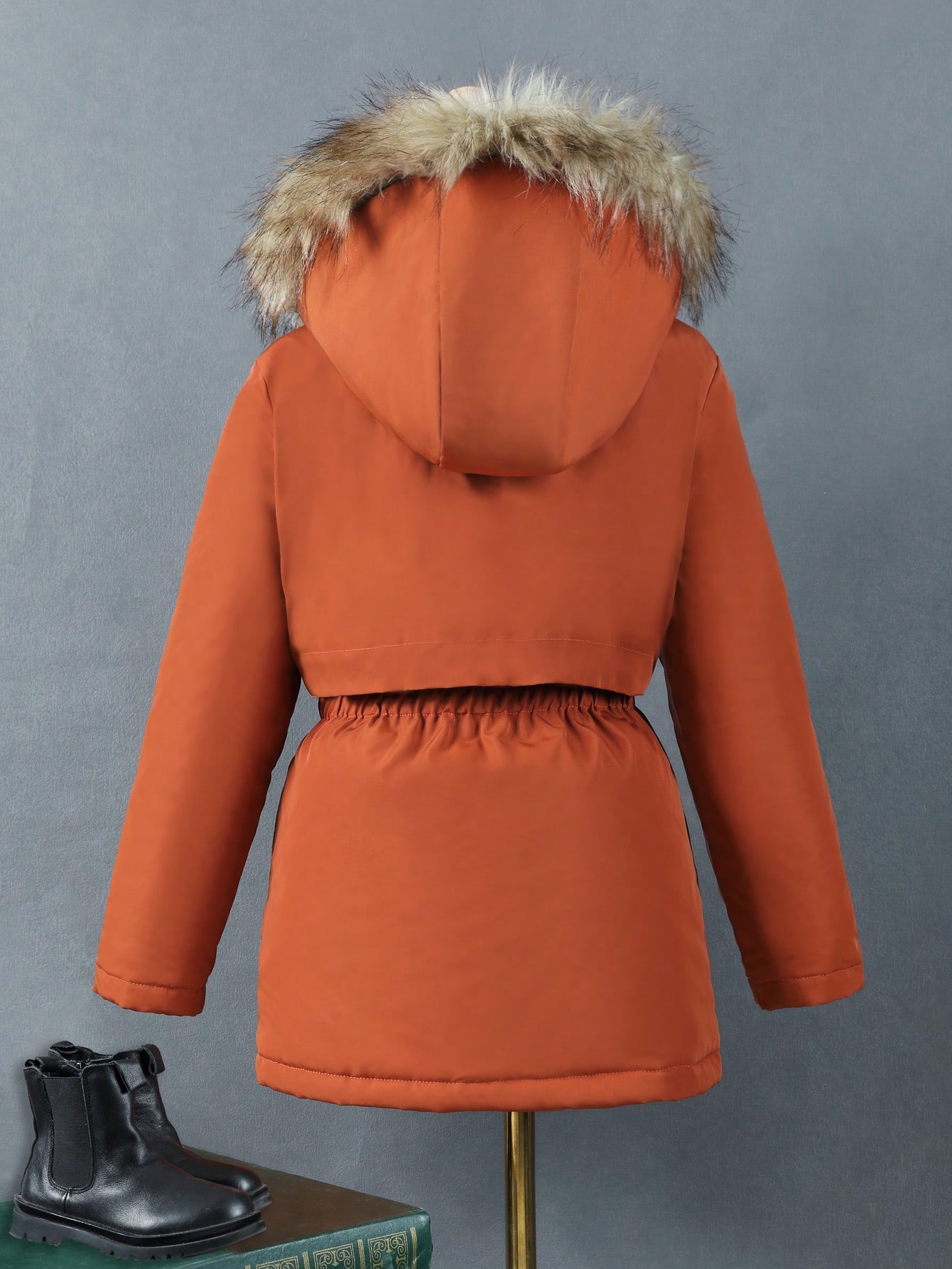 SHEIN Tween Girl Fuzzy Trim Hooded Thermal Lined Parka Coat | SHEIN USA