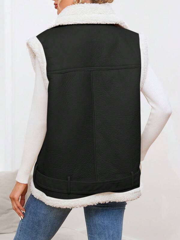 SHEIN Essnce Abrigo chaleco cuello de borreguito con forro teddy cremallera | Moda de Mujer ...