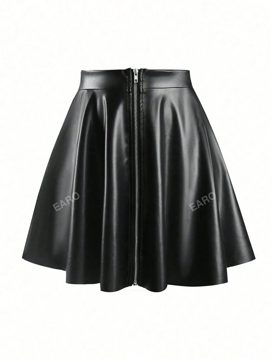 Zip Up PU Leather Flare Skirt | SHEIN USA