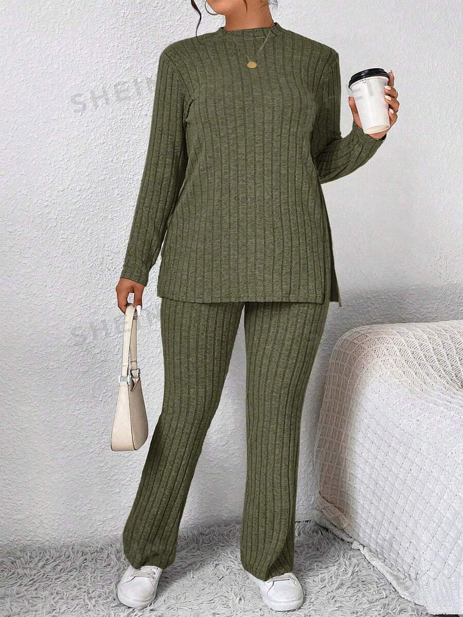 SHEIN Frenchy Plus Split Hem Saint Patrick Day Tee & Pants | SHEIN UK