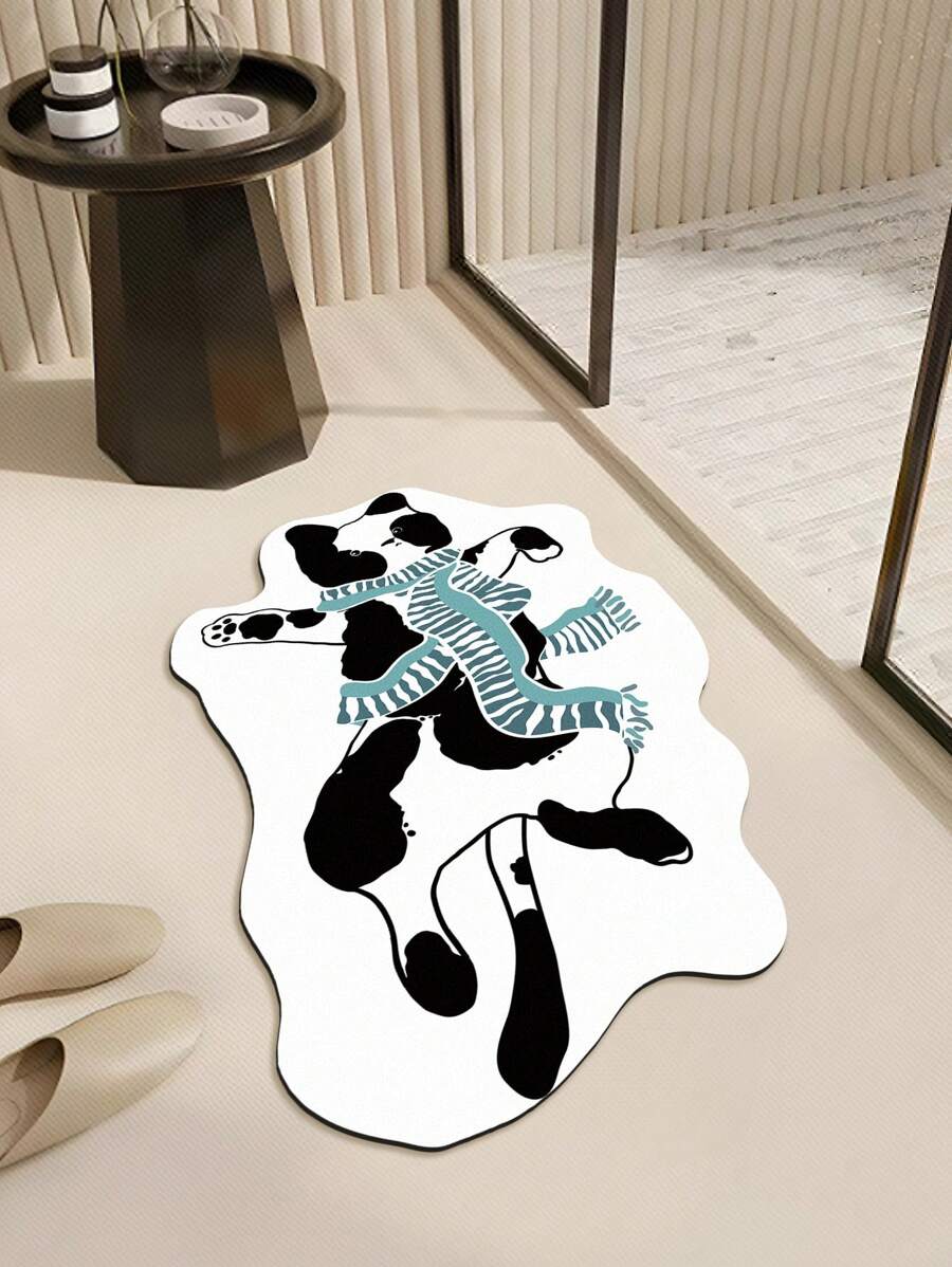 SHEIN Basic living Cartoon black and white cat pattern diatom mud ...