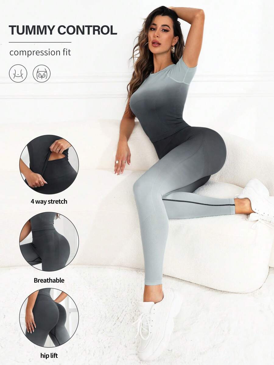 Yoga Trendy Seamless Ombre Sports Set Workout Women Setwomen Workout ...