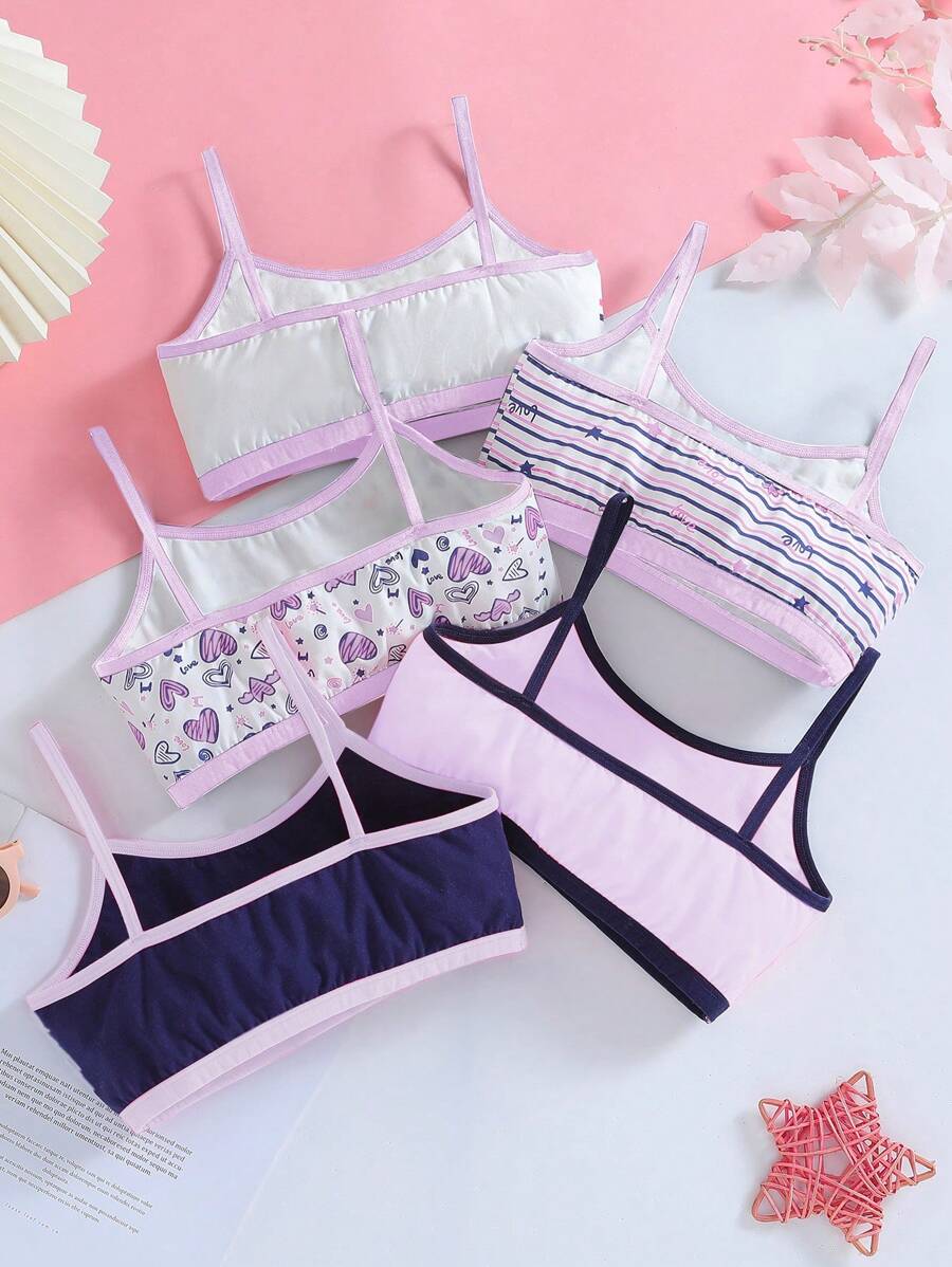 Conjunto de ropa interior para niña preadolescente con corazones, rayas ...