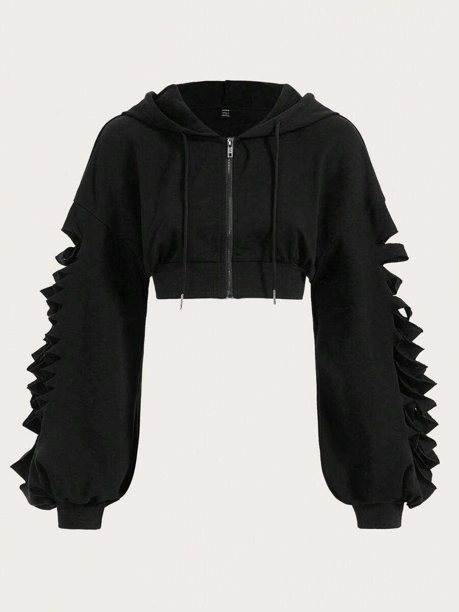 SHEIN EZwear Plus Cut Out Drop Shoulder Drawstring Crop Hoodie | SHEIN USA