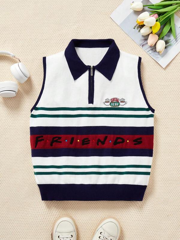 FRIENDS X SHEIN Colete De Malha Com Zíper Frontal E Padrão De Letra E ...