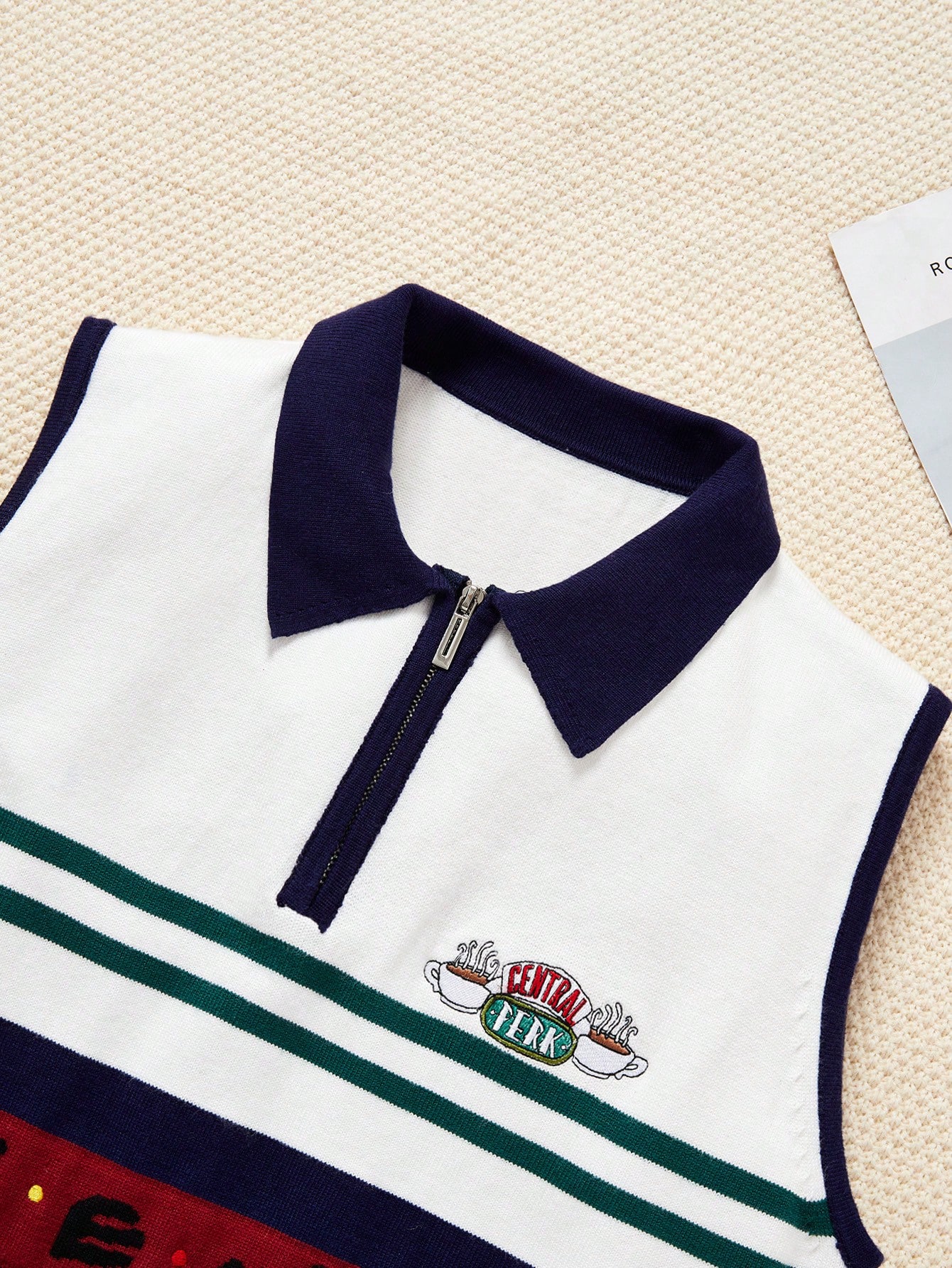 FRIENDS X SHEIN Letter & Stripe Pattern Zipper Front Sweater Vest ...