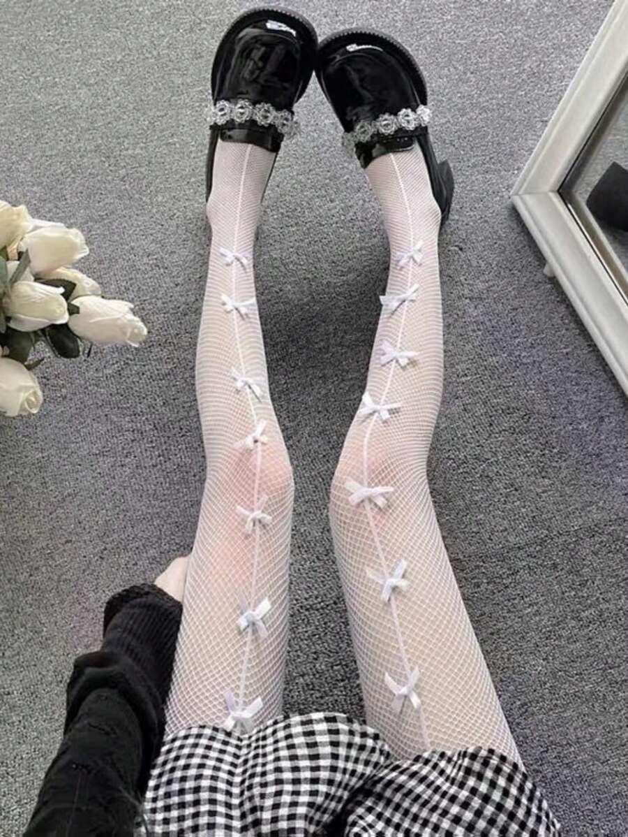 ROMWE Kawaii Bow Decor Women Fishnet Tights | SHEIN USA
