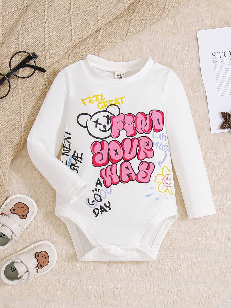 SHEIN Lässiger Cartoon-graffiti-muster-body Mit Langen Ärmeln Und ...