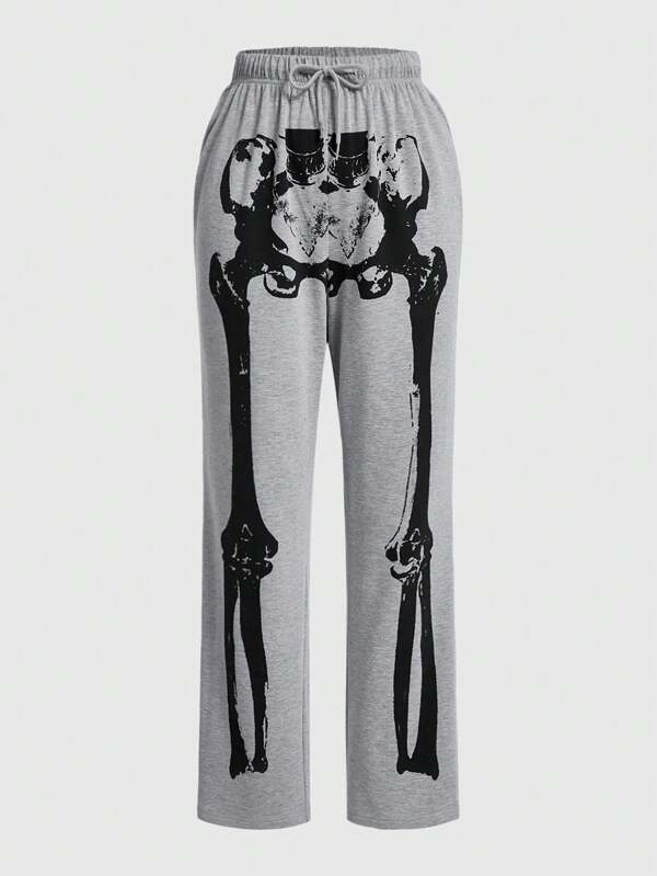 Goth Skeleton Print Drawstring Waist Sweatpants | SHEIN USA