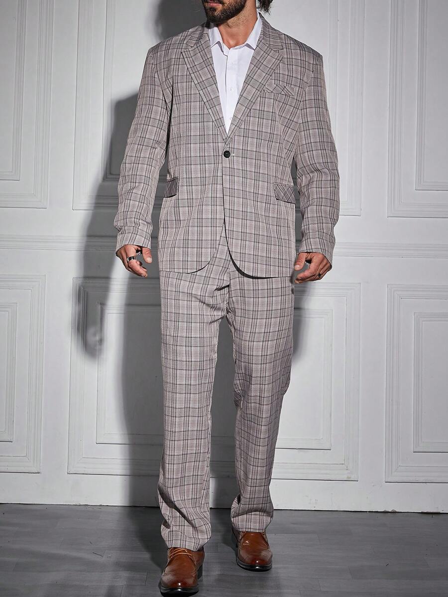 Calvornis Men's Plus Size Plaid Suit Set | SHEIN USA
