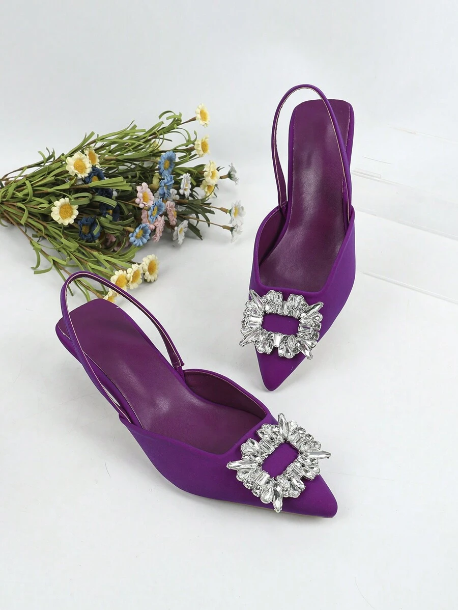 2024 Women's New Elegant Crystal Button Pointed Toe High Heels ...