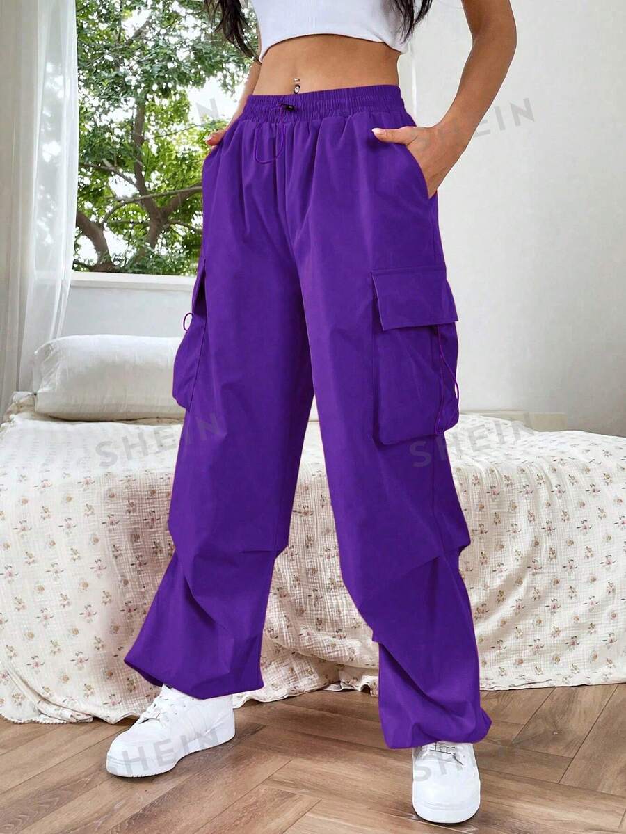 SHEIN EZwear Flap Pocket Side Drawstring Waist Pants | SHEIN USA