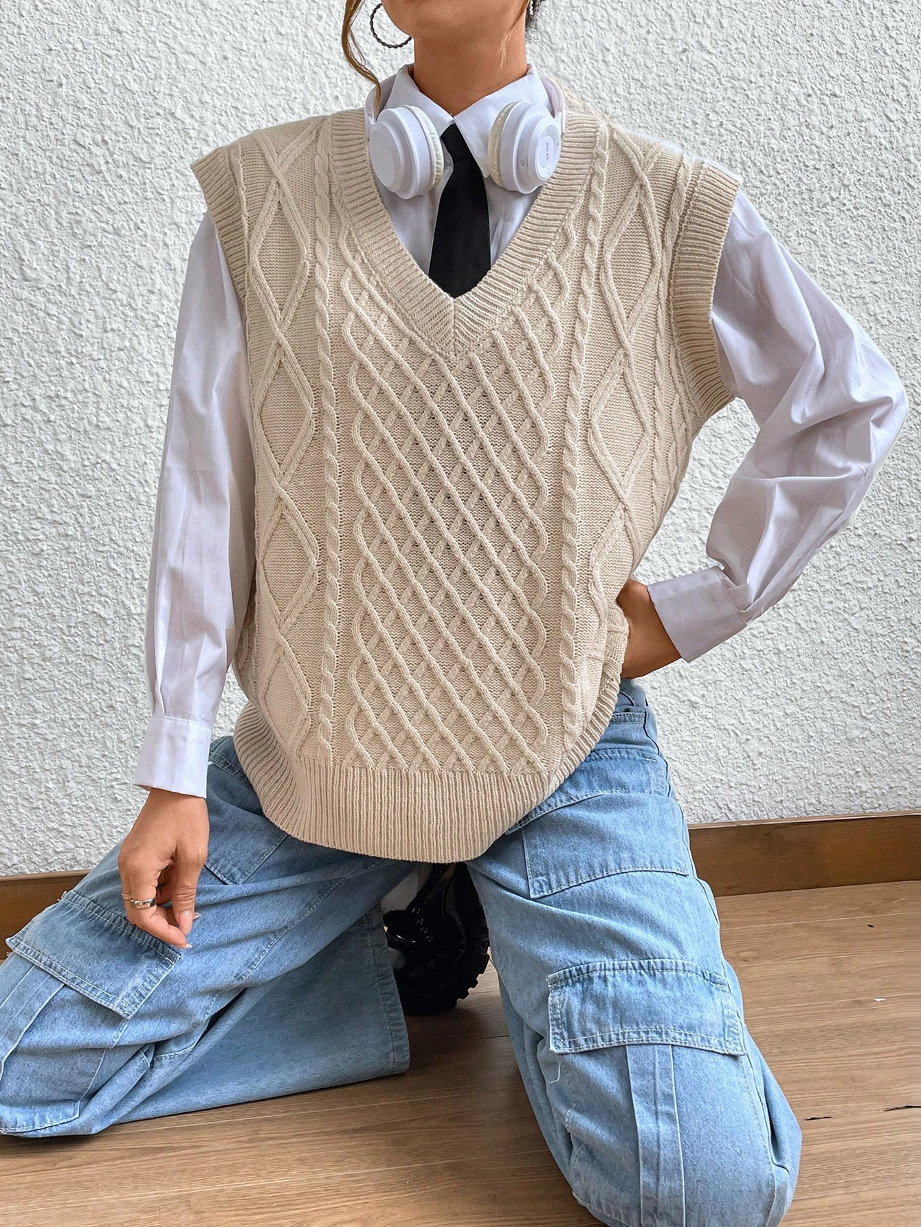 Shein Ezwear 1pc Cable Knit Sweater Vest Shein