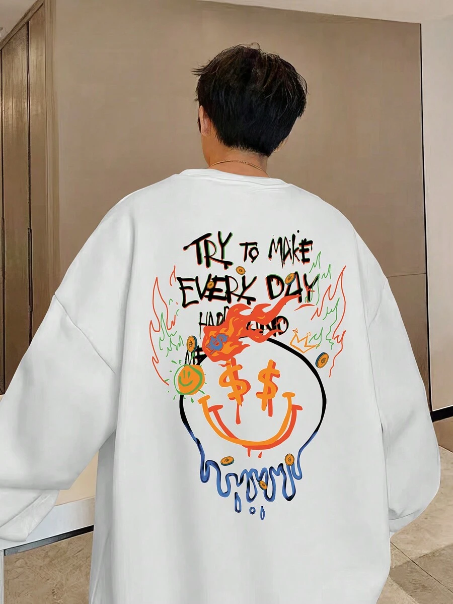 Manfinity EMRG Men Cartoon And Slogan Graphic Oversize Sweatshirt ...