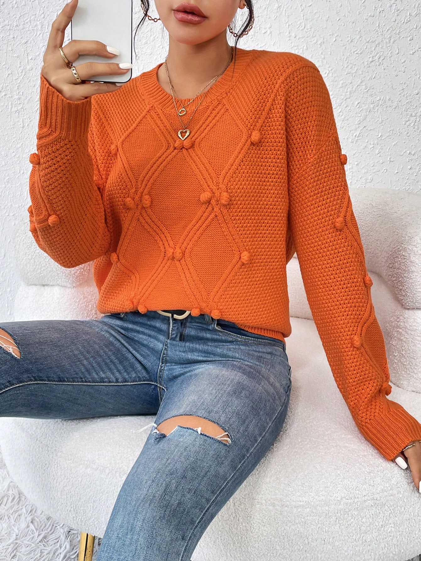SHEIN Essnce Popcorn Knit Drop Shoulder Sweater | SHEIN USA