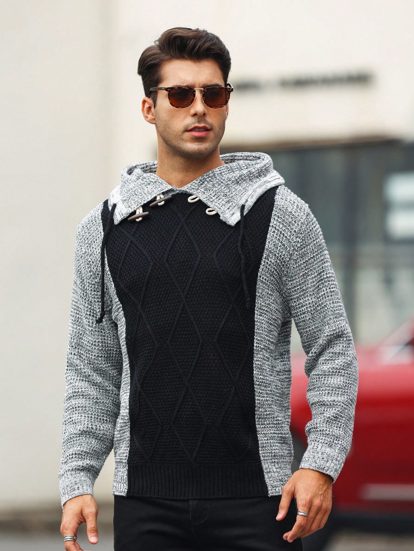 Manfinity Homme Men Two Tone Drawstring Hooded Sweater | SHEIN USA