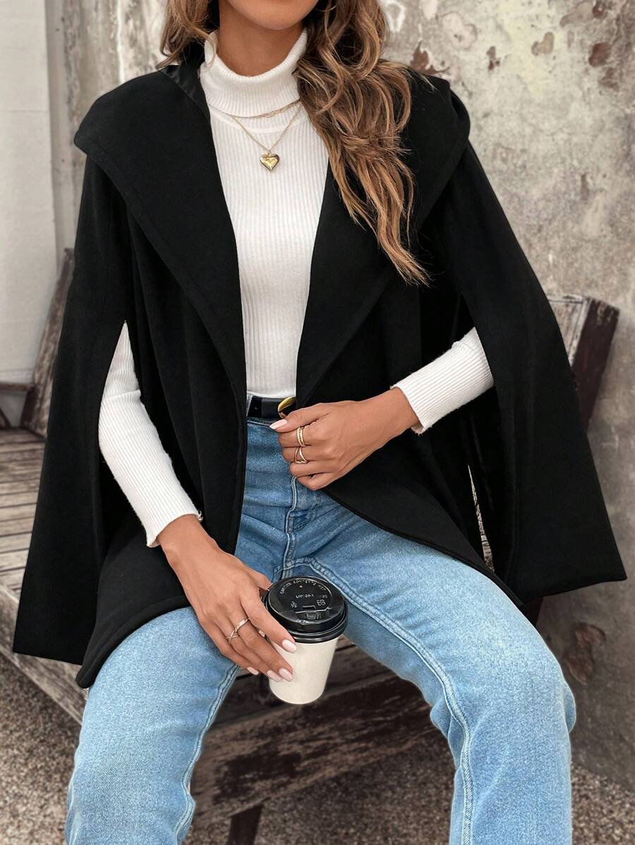 SHEIN Raffinéa Cloak Sleeve Hooded Open Front Cape Overcoat | SHEIN USA