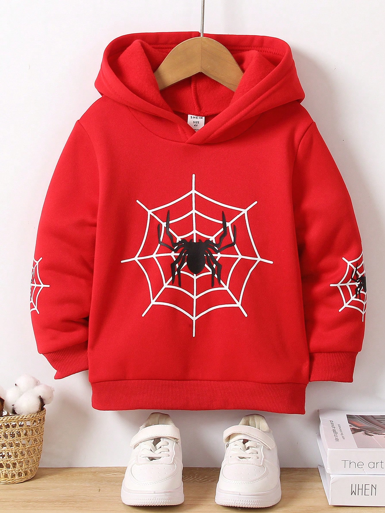 SHEIN Kids QTFun Young Boy Spider Web Print Thermal Lined Hoodie for ...