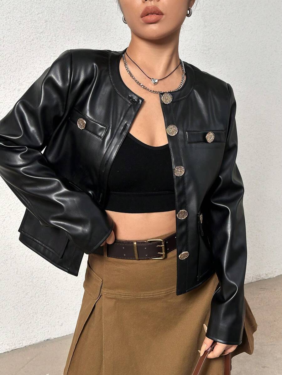 Flirla Jacke mit Knopf vorne, PU Leder | aktuelle Trends, günstig ...