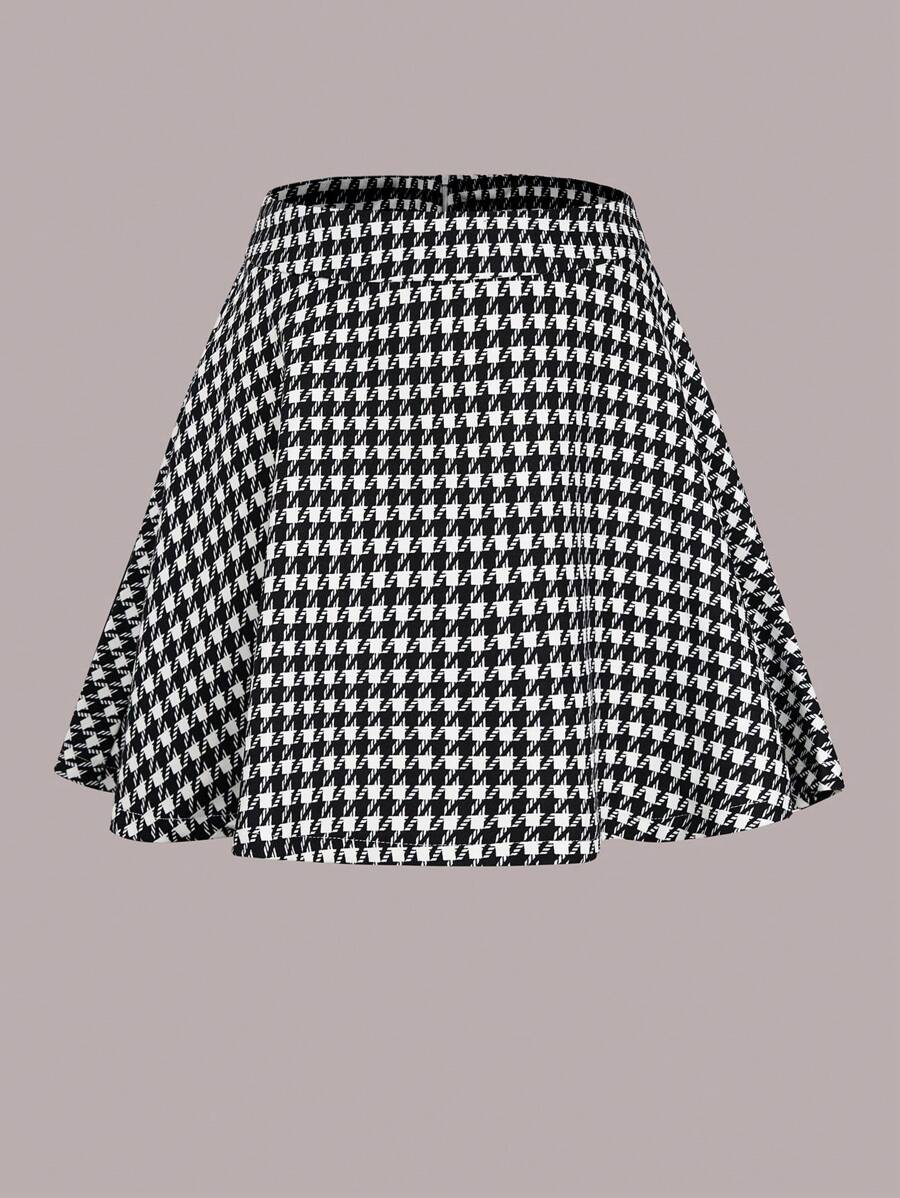 SHEIN Unity Houndstooth Print Flare Skirt | SHEIN USA