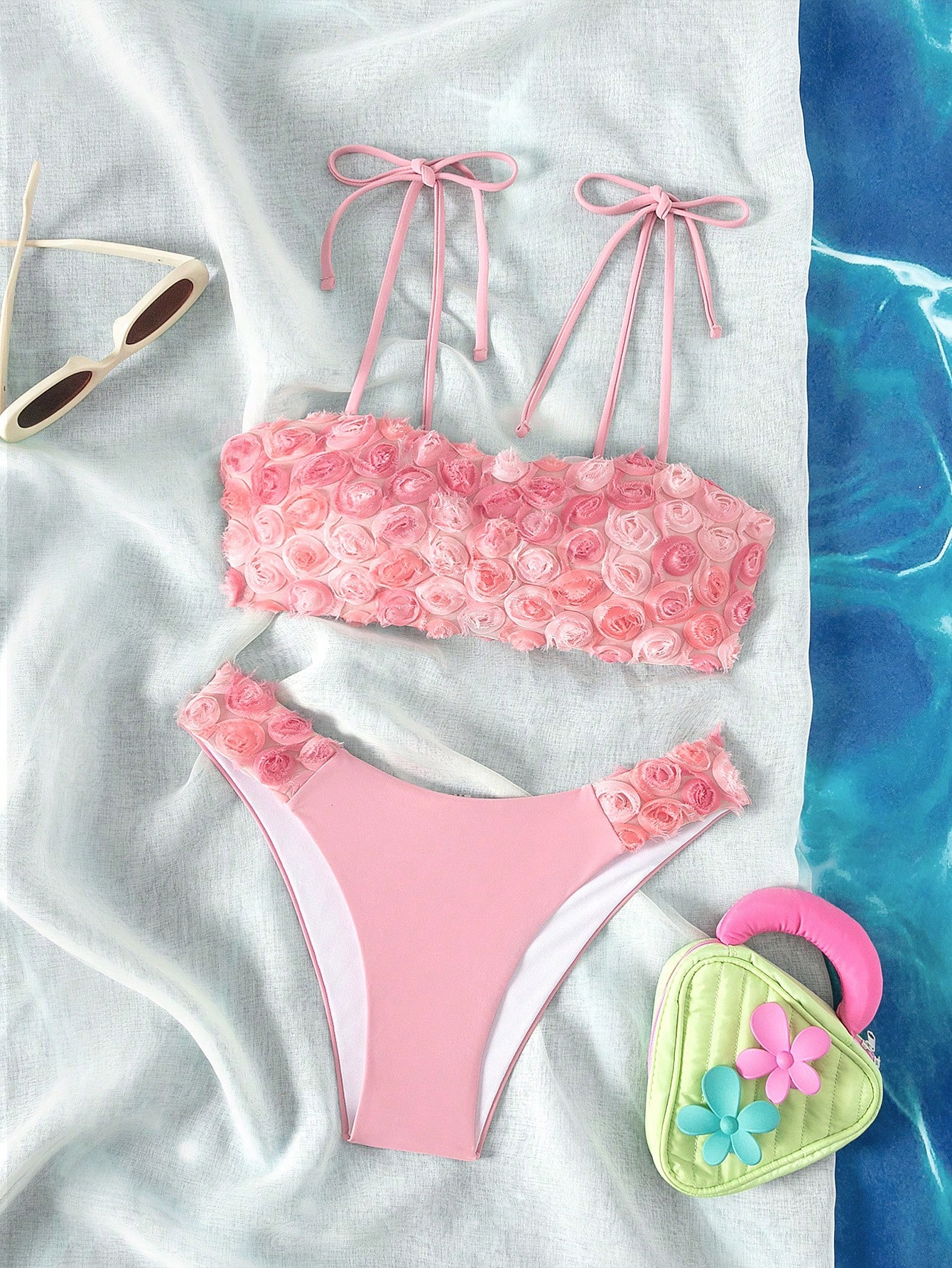 SHEIN Swim Mod 3D Flower Print Strap Swimsuit Set Beach Outfits Cute ...
