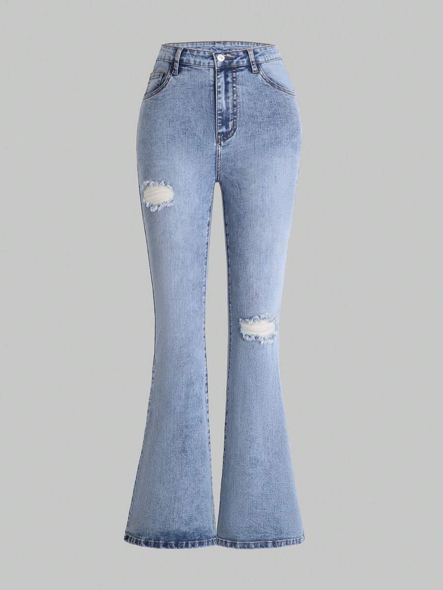 Teen Girl Ripped Flare Leg Jeans | SHEIN USA