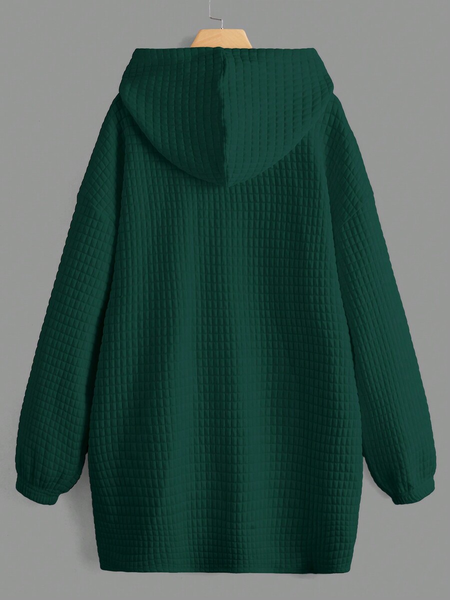 Shein Ezwear Plus Kangaroo Pocket Drop Shoulder Drawstring Hoodie
