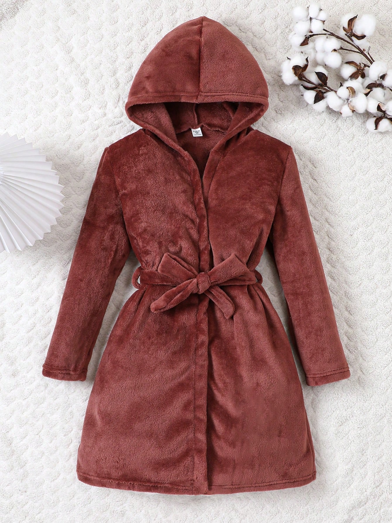 Tween Girls' Solid Color Hooded Bathrobe With Waist Belt, Homewear ...