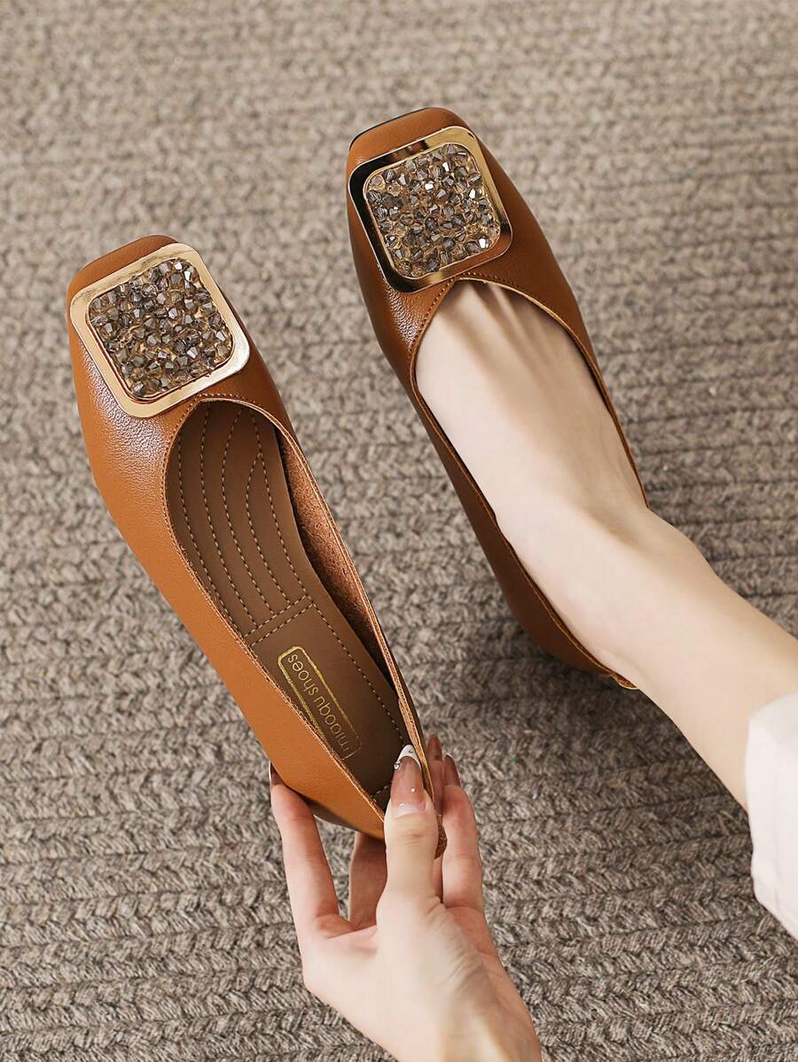 Rhinestone Square Toe Flat Shoes For Women, Mary Jane Style | SHEIN UK