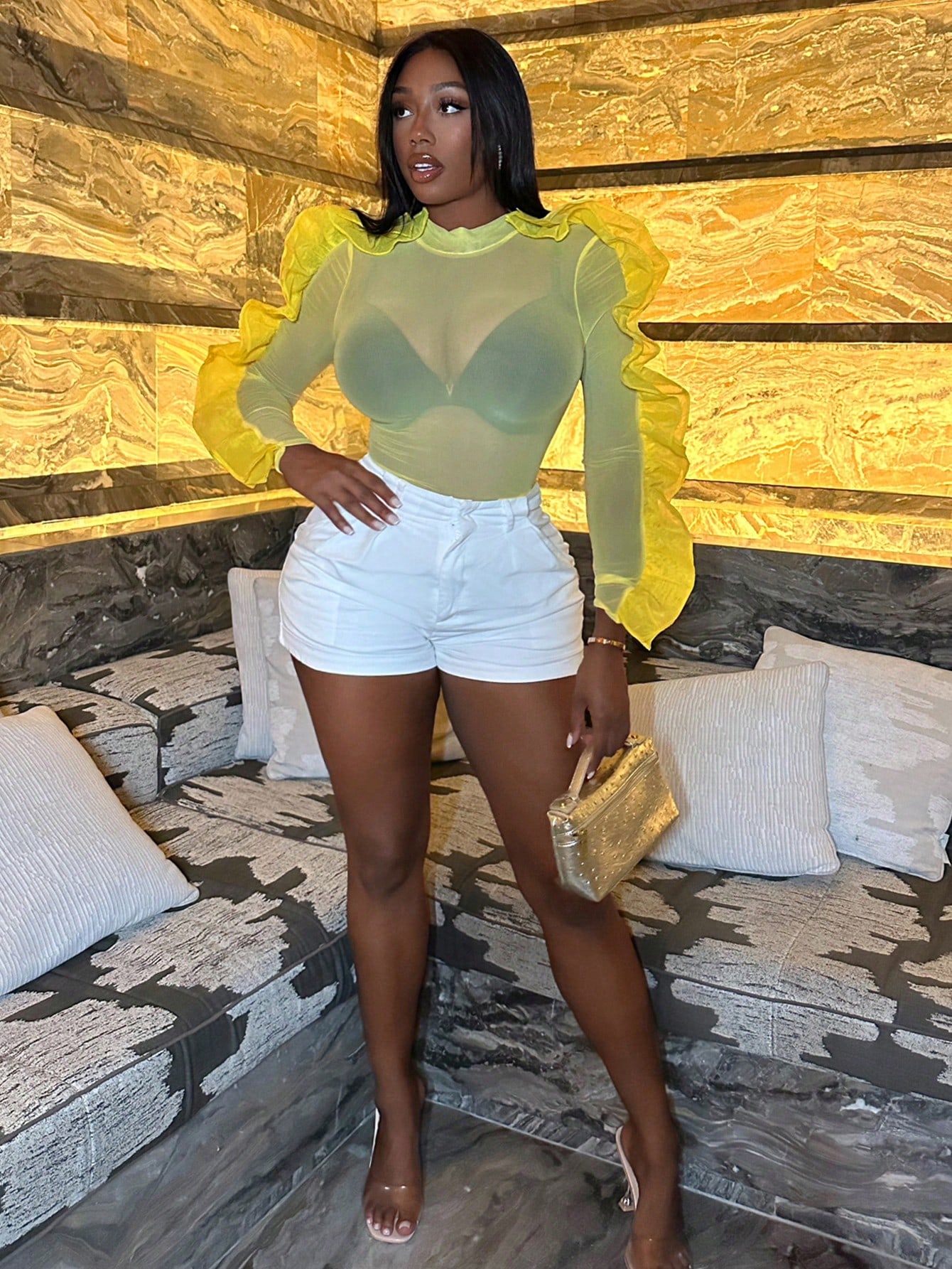 Shein Slayr Ruffle Trim Sheer Mesh Top Without Bra Shein Eur