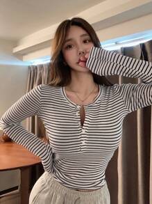 DAZY Striped Button Front Tee | SHEIN USA