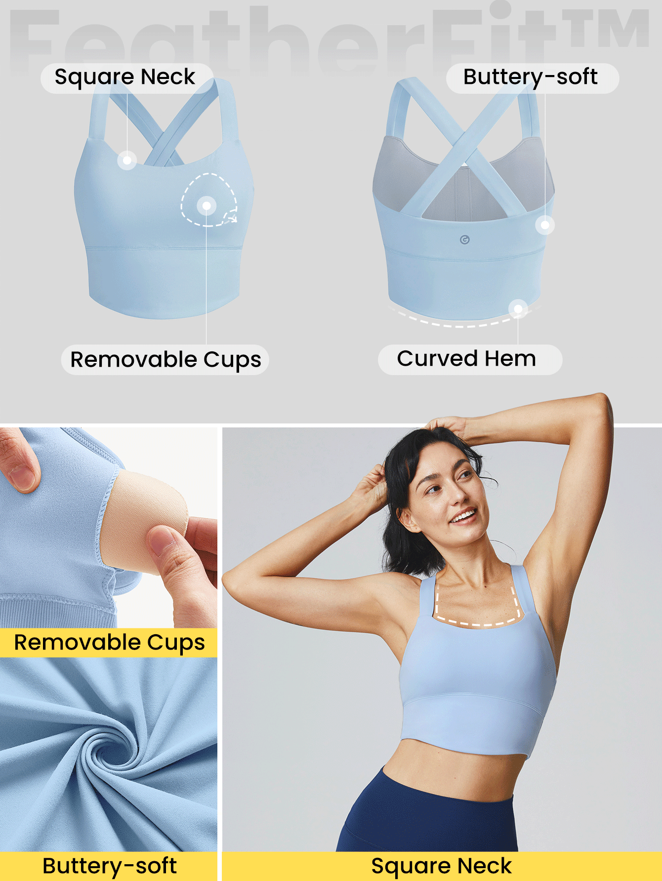 GLOWMODE FeatherFit™ สปอร์ตบรา ชายเสื้อโค้ง | SHEIN TH
