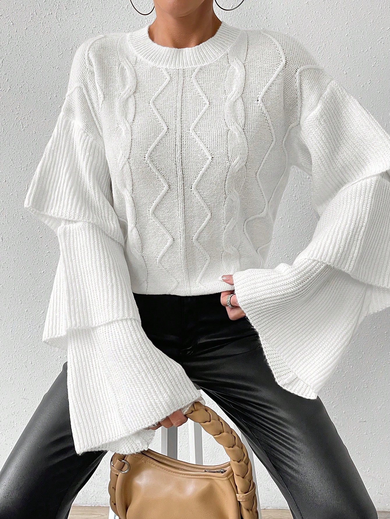 Cable Knit Layered Sleeve Sweater | SHEIN USA