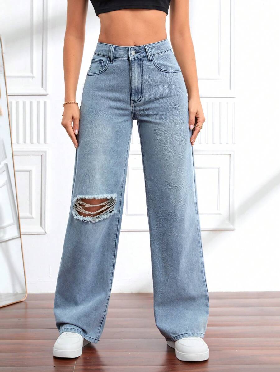 Ripped Wide Leg Jeans | SHEIN USA